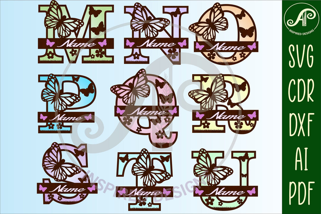 Monarch Butterfly monogram letter Name signs 3 layer design bundle - So ...