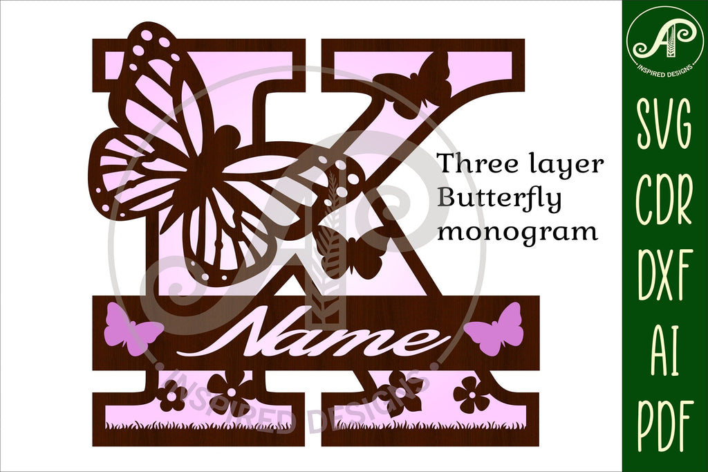 Monarch Butterfly monogram letter Name signs 3 layer design bundle - So ...