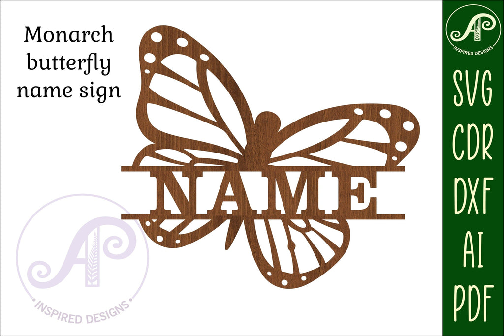 Monarch Butterfly Name sign svg laser cut template, wall art - So Fontsy