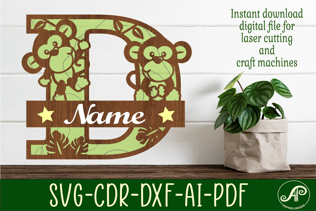 Monkey Capital Monogram Letter D SVG - So Fontsy