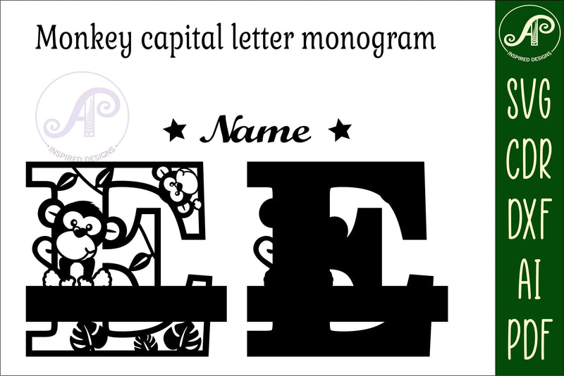 Monkey Capital Monogram Letter E SVG - So Fontsy