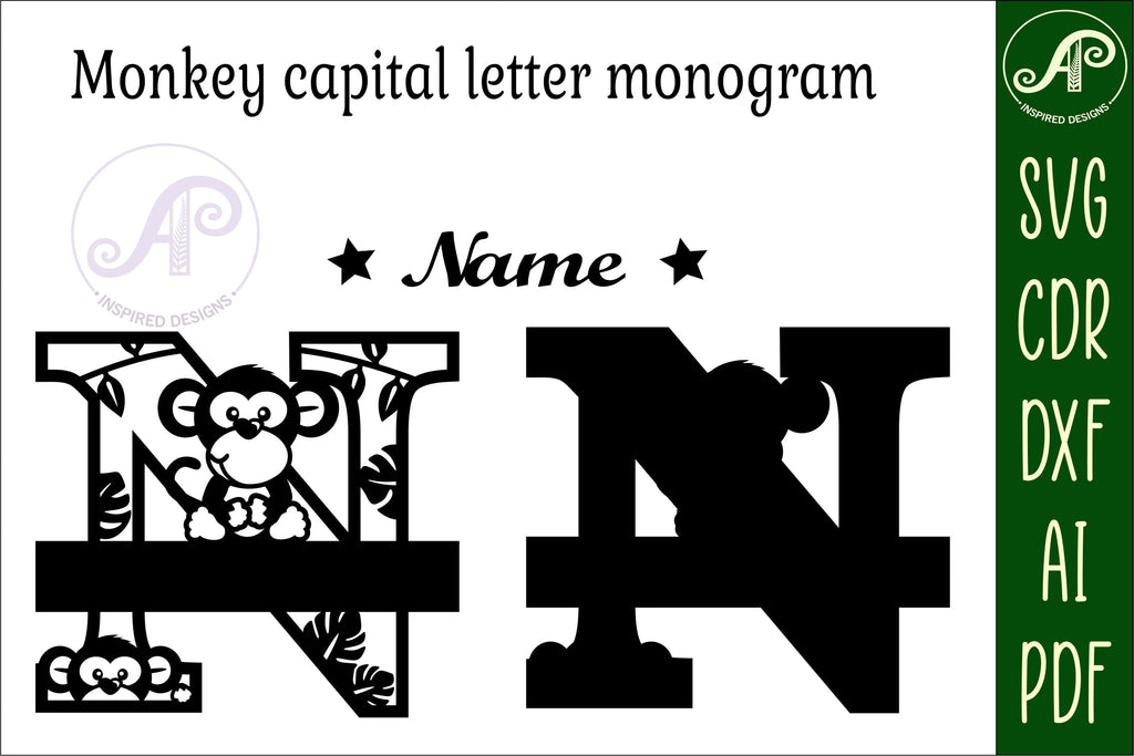 Monkey Capital Monogram Letter N SVG - So Fontsy