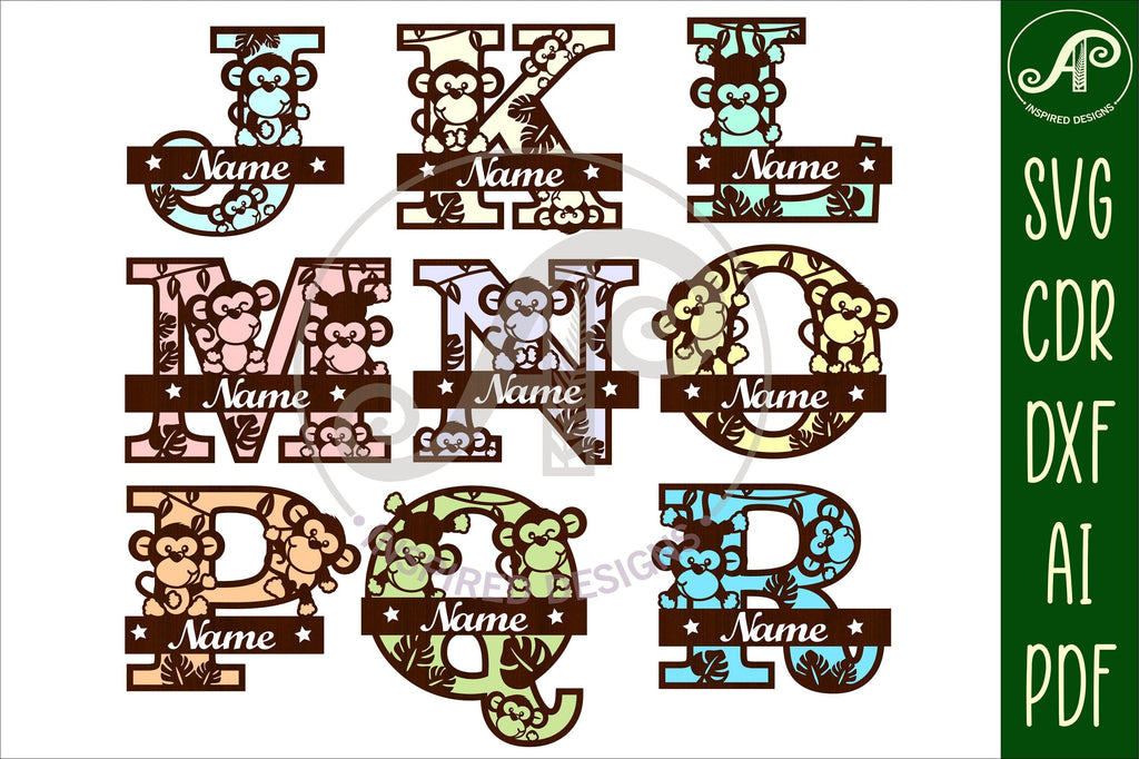 Monkey monogram letter Name signs 3 layer design SVG bundle - So Fontsy