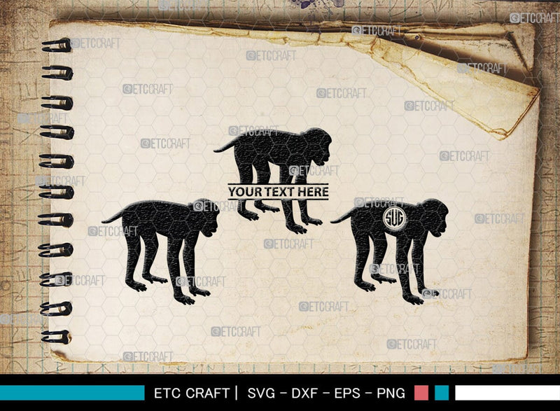 Monkey Monogram, Monkey Silhouette, Monkey SVG, Chimpanzee Svg, Gorilla ...