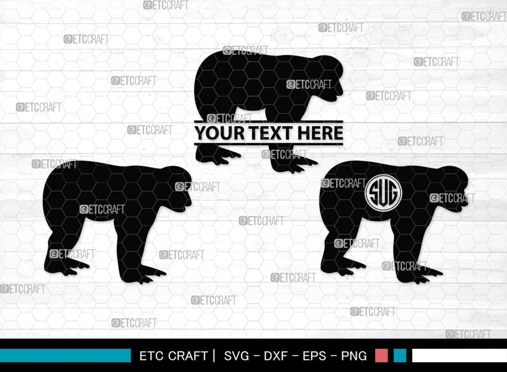 Monkey Monogram, Monkey Silhouette, Monkey SVG, Chimpanzee Svg, Gorilla ...