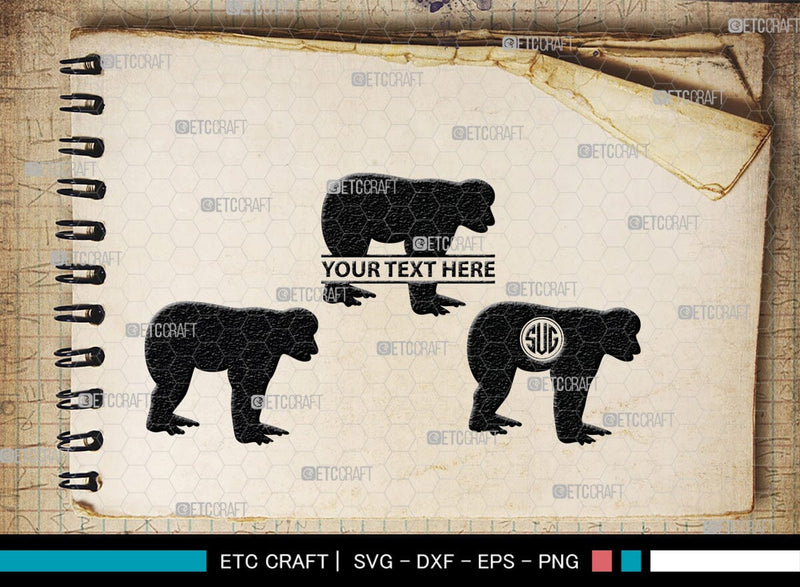 Monkey Monogram, Monkey Silhouette, Monkey SVG, Chimpanzee Svg, Gorilla ...