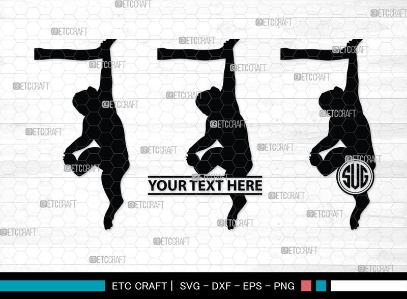 Monkey Monogram, Monkey Silhouette, Monkey SVG, Chimpanzee Svg, Gorilla ...