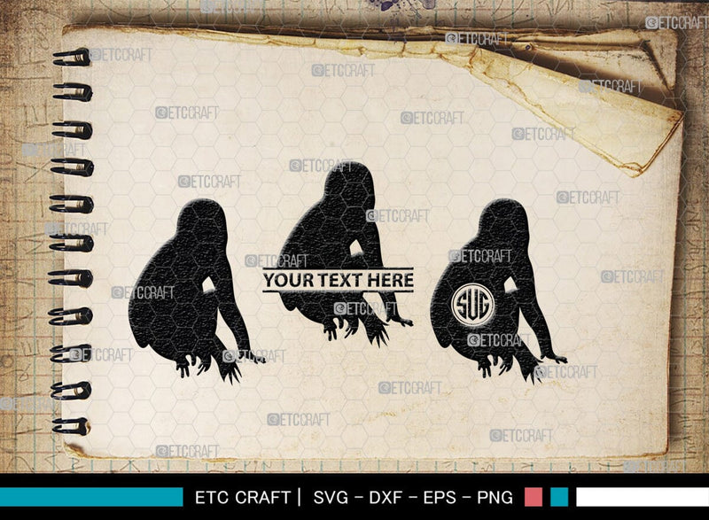 Monkey Monogram, Monkey Silhouette, Monkey SVG, Chimpanzee Svg, Gorilla ...