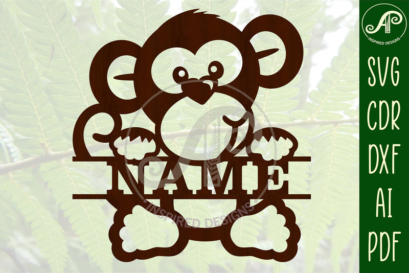 Monkey theme Name sign svg laser cut template - So Fontsy