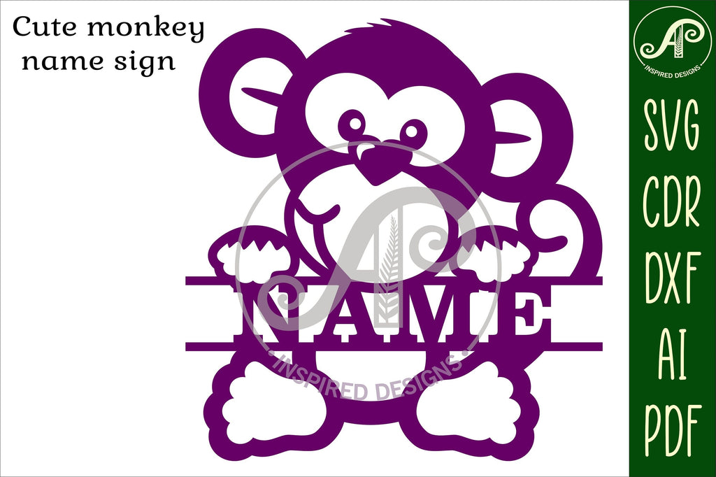 Monkey theme Name sign svg laser cut template - So Fontsy