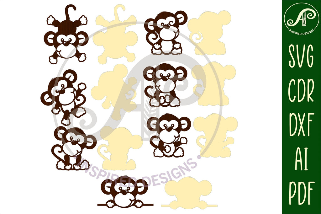 Monkey two layer laser cut SVG files - So Fontsy