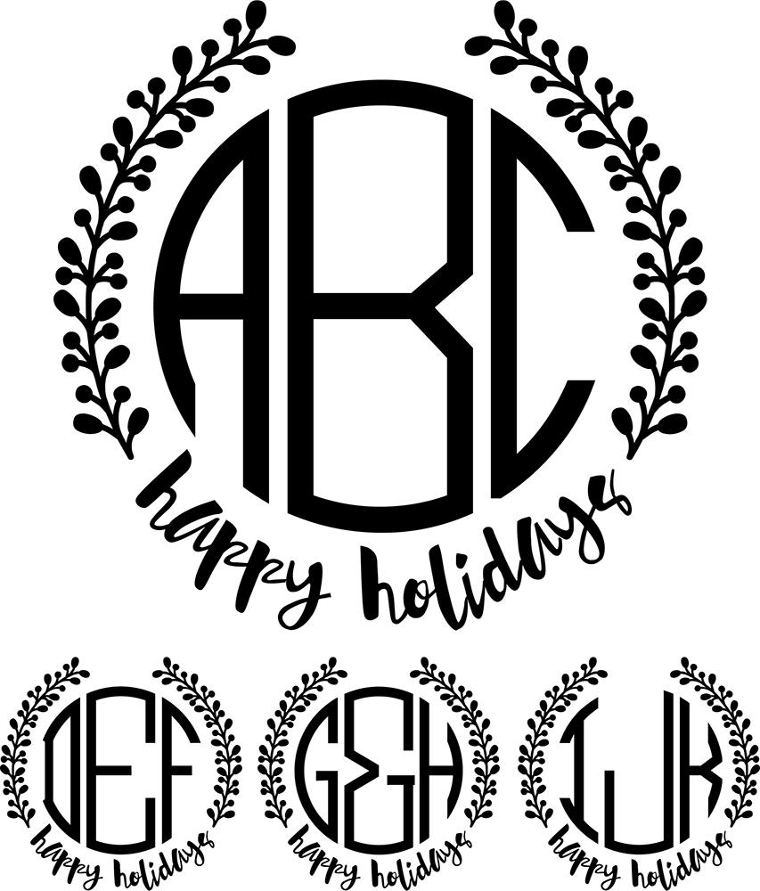 Monogram Basic Happy Holidays Wreath Font - So Fontsy