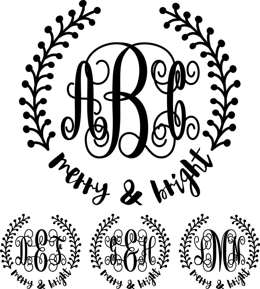 Monogram Elaborate Script Merry and Bright Wreath Font - So Fontsy