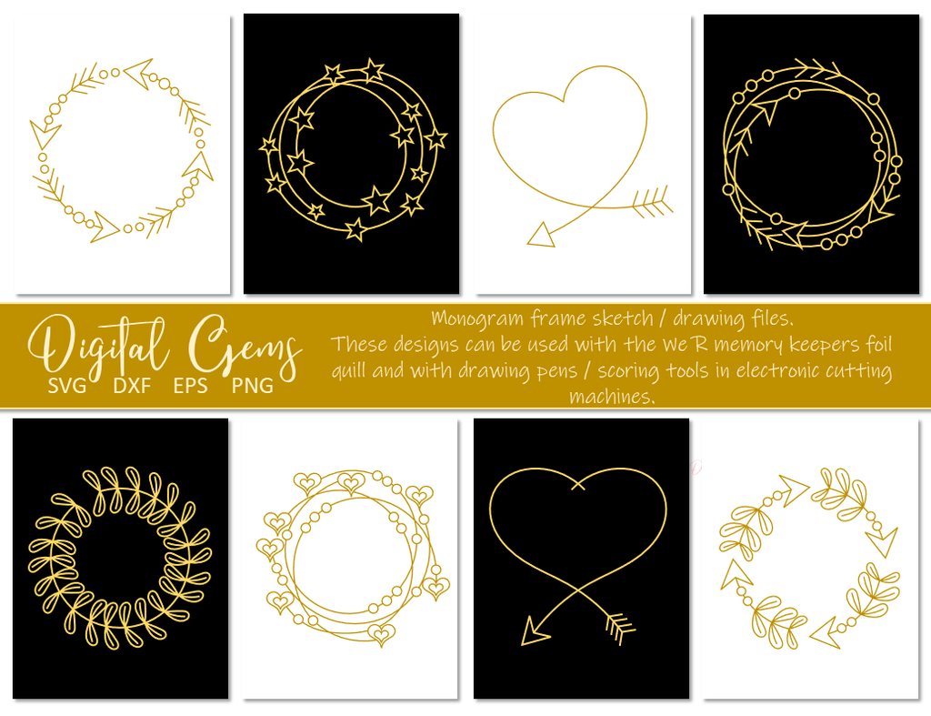 Monogram frame, single line sketch / drawing files. Foil quill designs ...