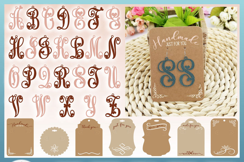 Monogram Initials Hearts Earring SVG Bundle Faux Leather Jewelry - So ...
