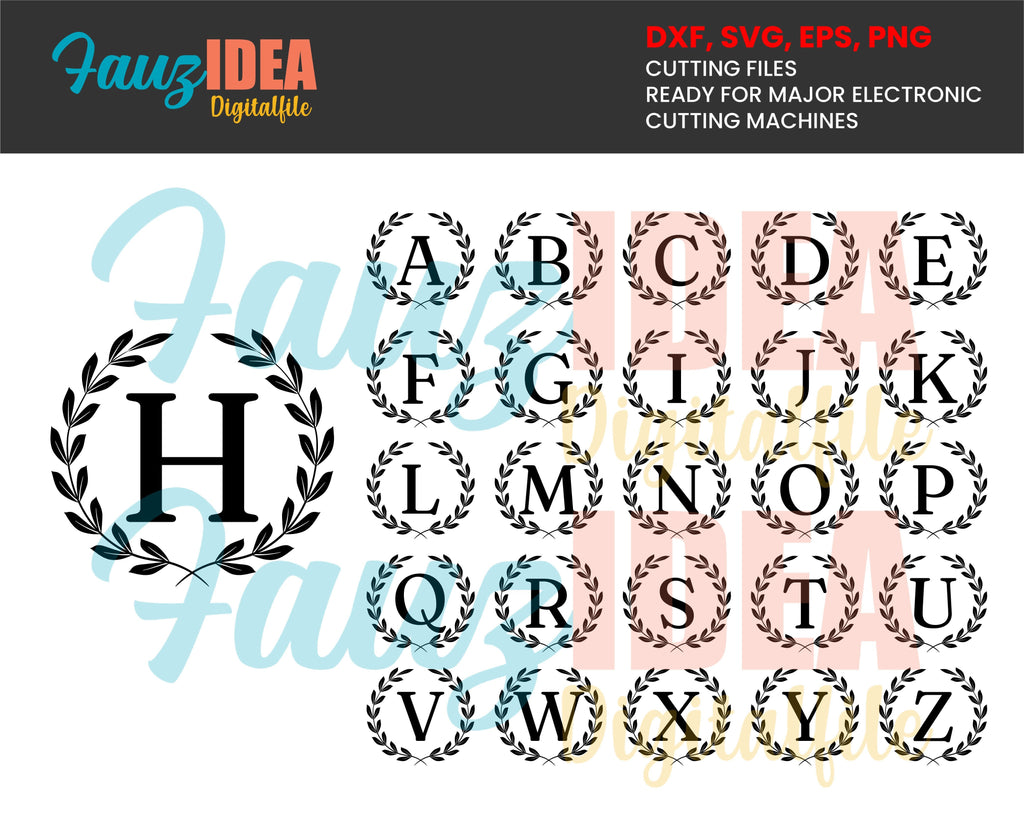 Monogram SVG/PNG, Laurel Monogram Alphabet, Digital Download for Cricut ...