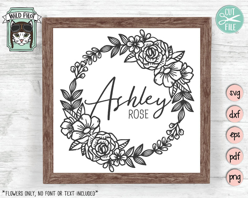 Floral Wreath Monogram Frame SVG Cut File - So Fontsy