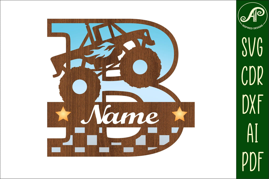 Monster Truck Monogram Letter B SVG Cut file - So Fontsy