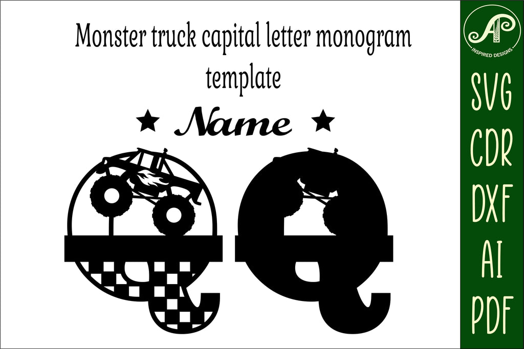 Monster Truck Monogram Letter Q SVG Cut file - So Fontsy