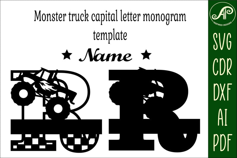Monster Truck Monogram Letter R SVG Cut file - So Fontsy