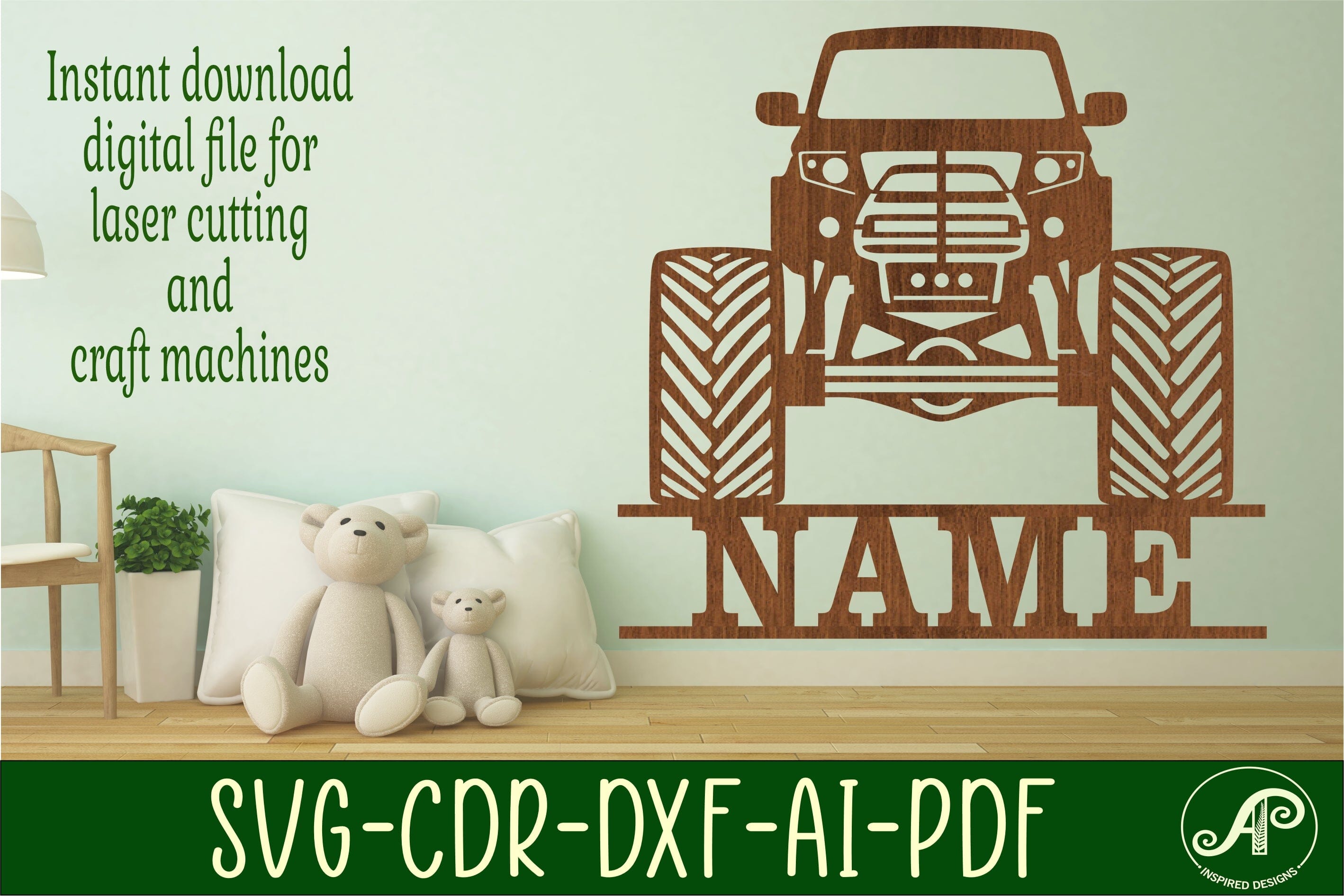 Monster truck Name sign svg laser cut template - So Fontsy