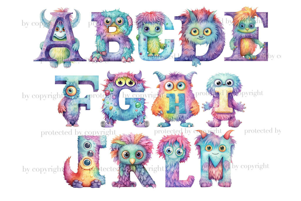 Monsters Alphabet | Cute Monsters Clipart - So Fontsy