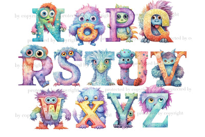 Monsters Alphabet | Cute Monsters Clipart - So Fontsy