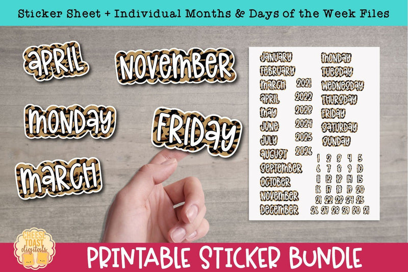 Months of the Year Sticker Bundle | Leopard Print Week Days - So Fontsy