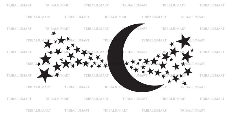 Moon and stars. Cut files for Cricut. Clip Art silhouettes (eps, svg ...