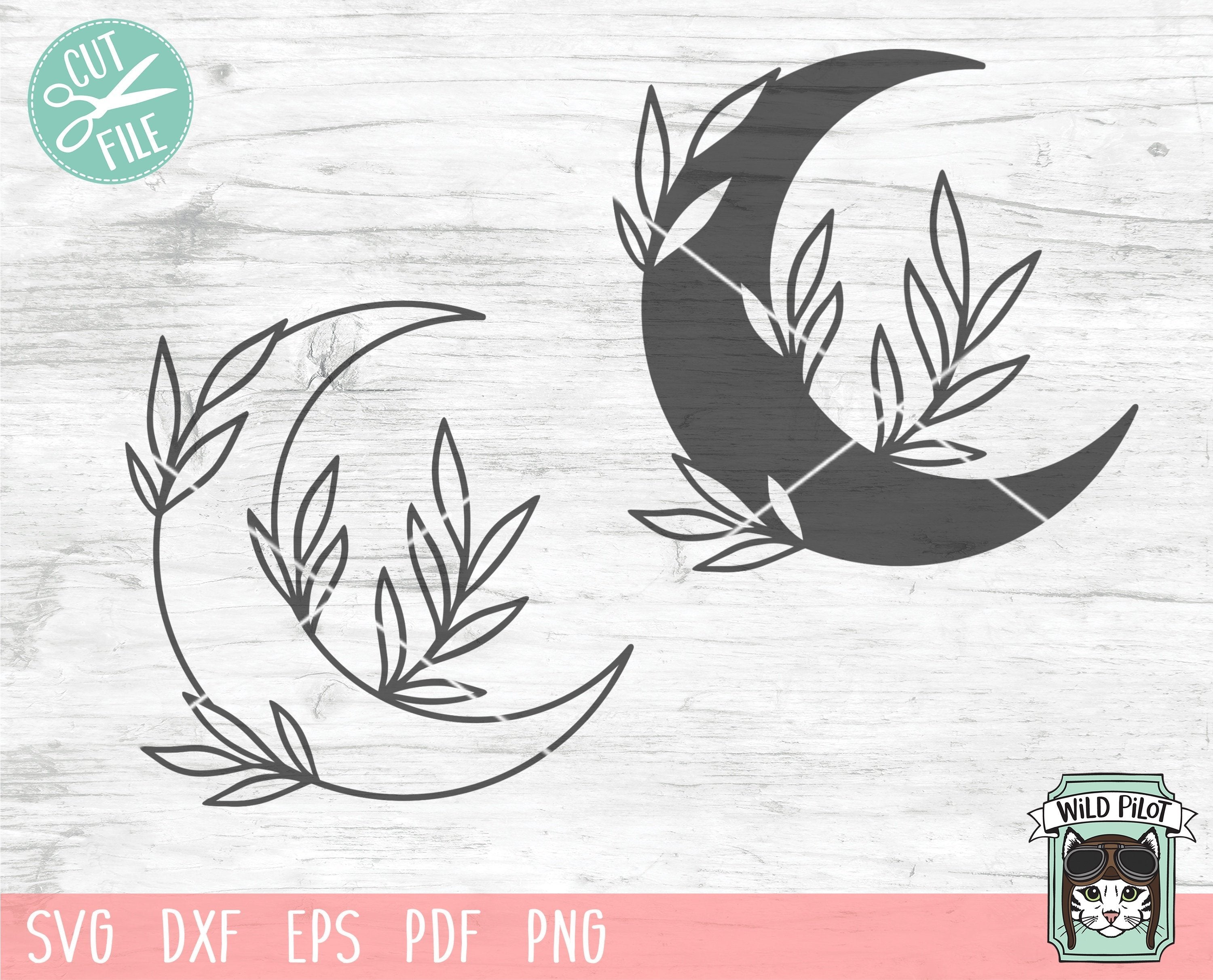 Moon Leaves SVG File, Moon Leaves Cut File, Moon Floral SVG File, Moon ...
