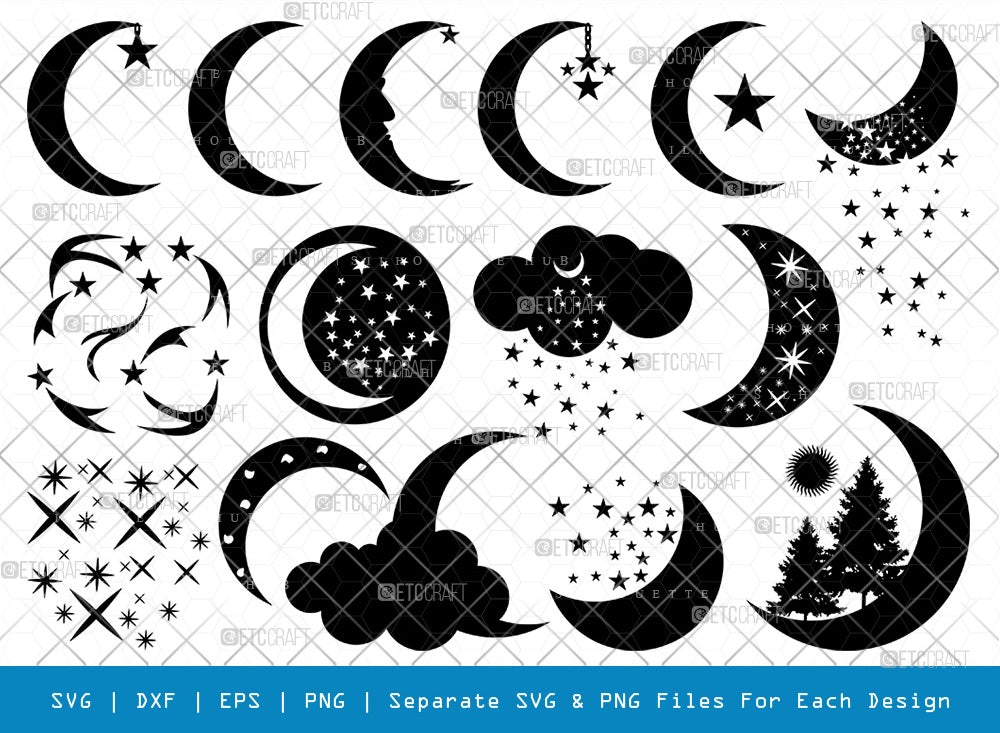Moon SVG Cut Files | Moon Silhouette | Star Svg | Moon Star Svg | Night ...