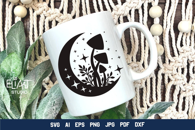 Moon SVG Design, Mystical Moon SVG, Crescent Moon SVG with Stars and ...