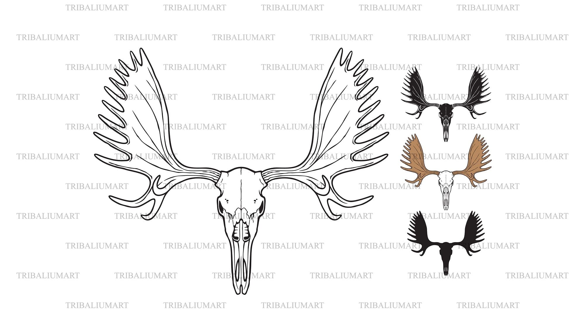 Moose Skull with Antlers. Cut files for Cricut. Clip Art silhouettes ...