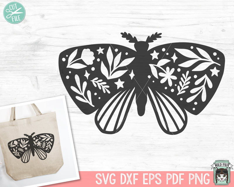 Moth SVG File, Moth Laurel Leaves SVG File, Moth Cut File, Mystical SVG ...