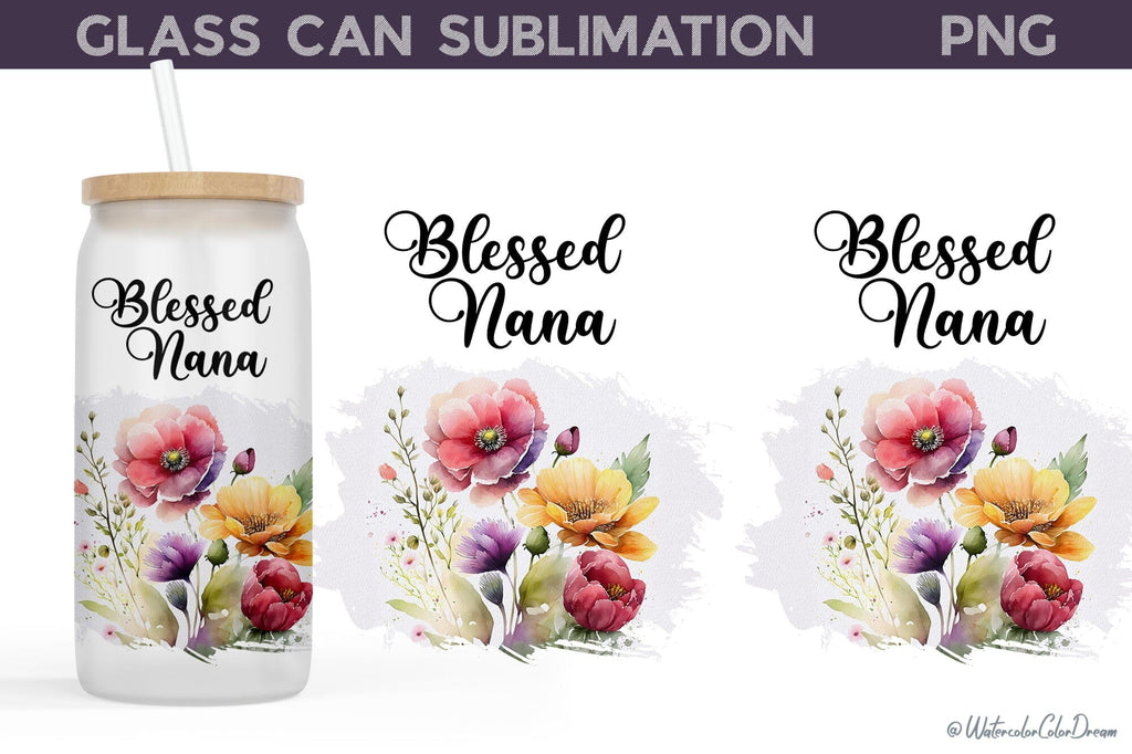 Mothers Day Glass Can | Blessed Nana Glass Can - So Fontsy