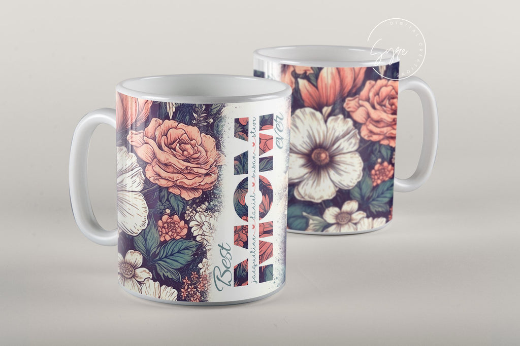 Mother's Day Mug Wrap Design, Add Kids Names, Floral Mug Wrap, Mug For Mom, Gift for Mother, 11 ...