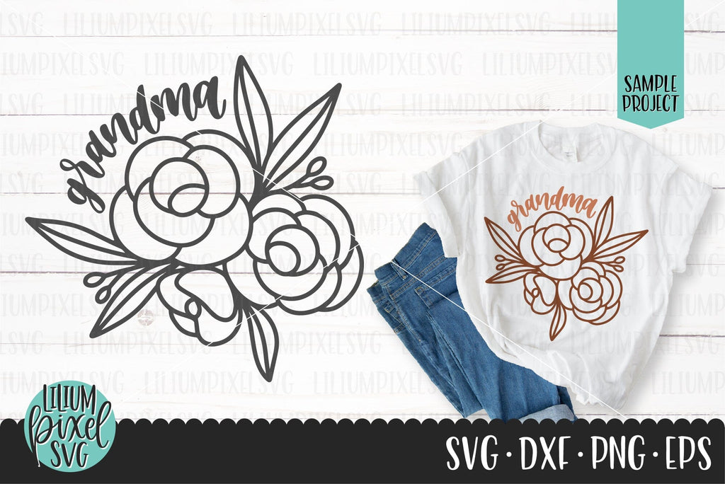 Mothers Day SVG , Grandma with Flower Bouquet - So Fontsy