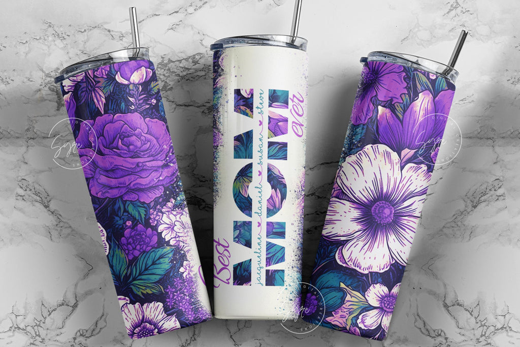 Mother's Day Tumbler Wrap PNG, Add Kids Names, Floral Tumbler Wrap ...