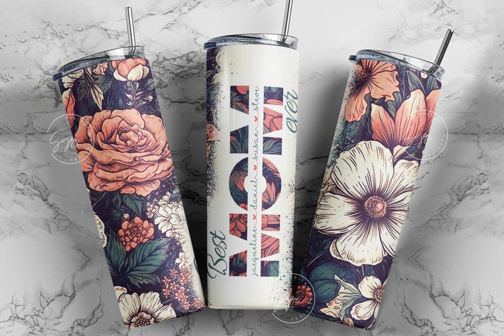 Mother's Day Tumbler Wrap PNG, Add Kids Names, Floral Tumbler Wrap ...