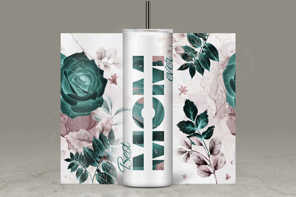Mother's Day Tumbler Wrap PNG, Add Kids Names, Green Floral Tumbler ...