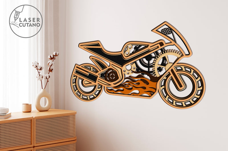 MOTO Laser Cut Wooden Wall Art For Bikers, Motorcycle SVG Multilayer ...