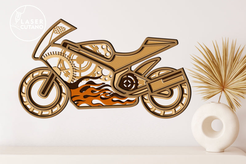 MOTO Laser Cut Wooden Wall Art For Bikers, Motorcycle SVG Multilayer ...
