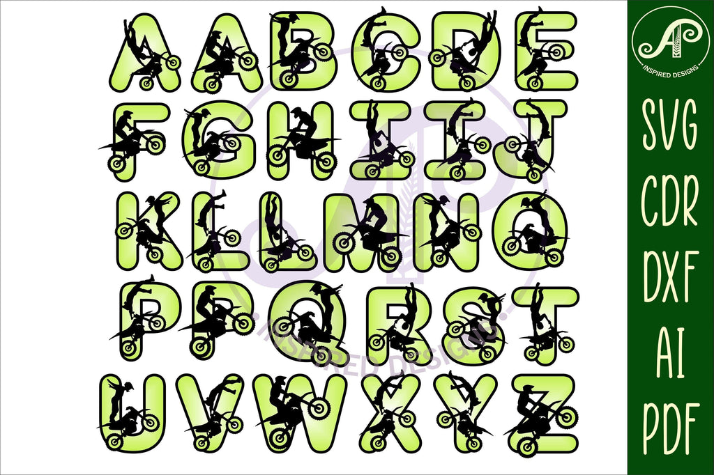 Motocross alphabet letter set SVG - So Fontsy