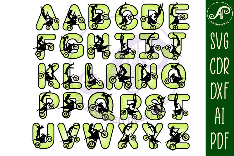 Motocross alphabet letter set SVG - So Fontsy