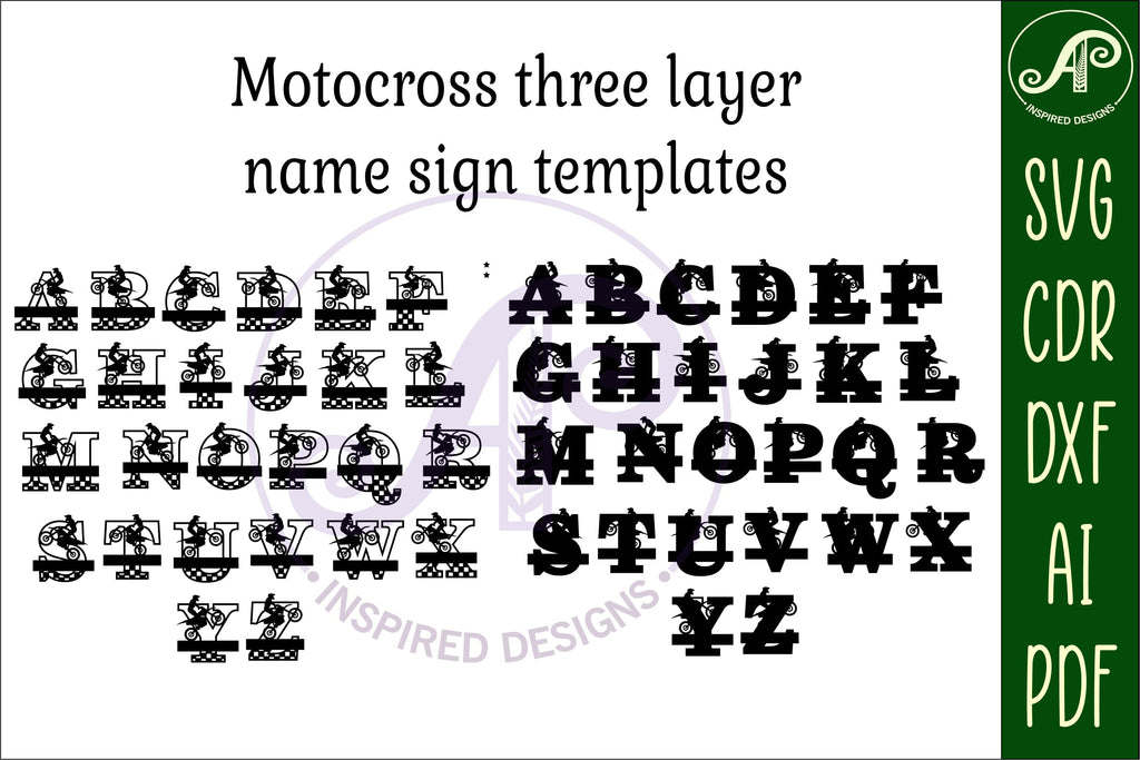 Motocross monogram letter bundle Name signs SVG 3 layer - So Fontsy