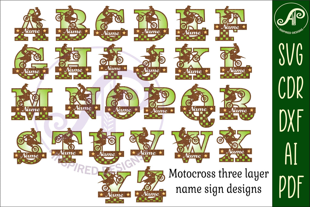 Motocross monogram letter bundle Name signs SVG 3 layer - So Fontsy
