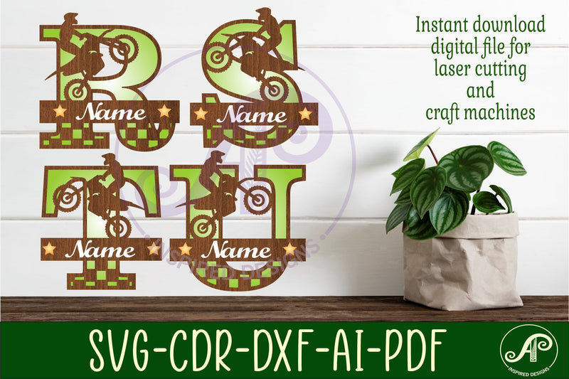Motocross monogram letter bundle Name signs SVG 3 layer - So Fontsy