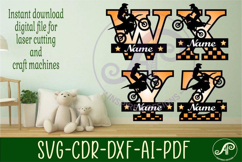 Motocross monogram letter bundle Name signs SVG 3 layer - So Fontsy