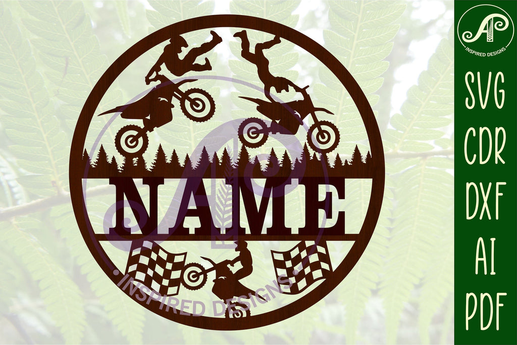 Motocross name sign svg laser cut template - So Fontsy