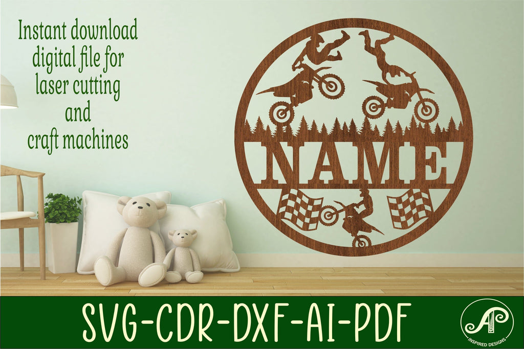 Motocross name sign svg laser cut template - So Fontsy